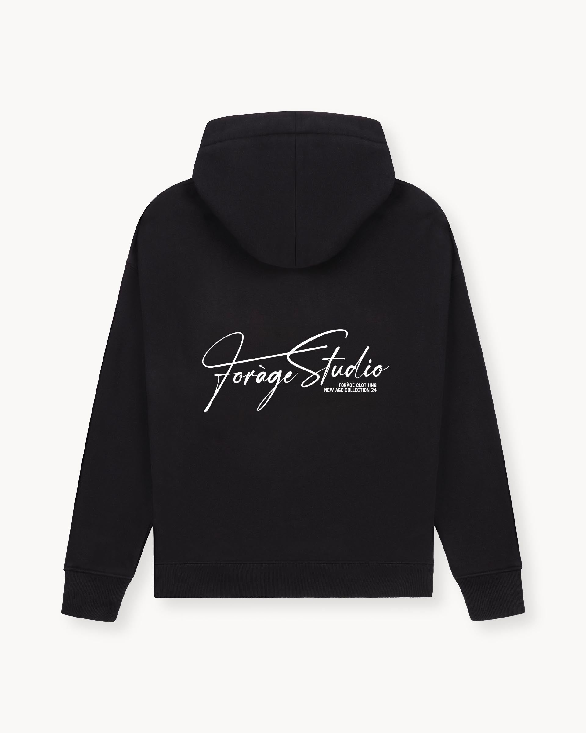 Schwarzer Herren Oversized Kapuzenpullover mit Kängurutasche | FORÀGE